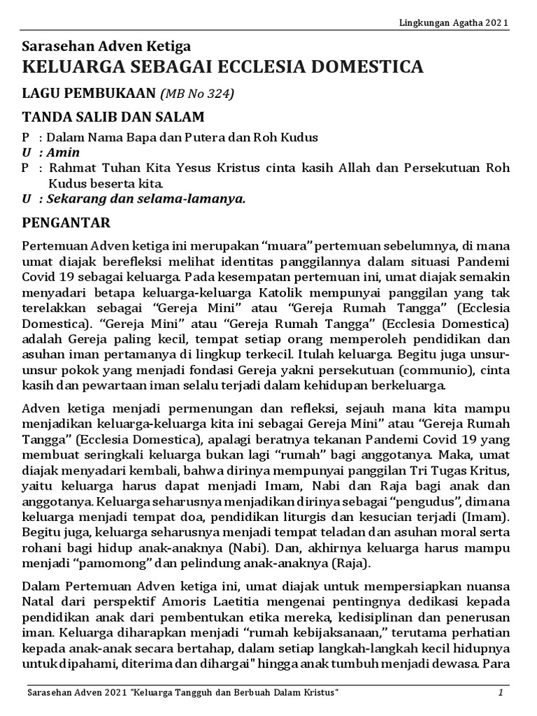 Lembaran Sarasehan Adven 2021 Ke-3 - Pemandu - 1 | PDF