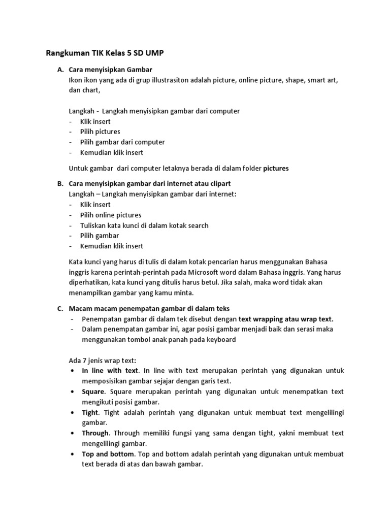 Rangkuman TIK Kelas 5 SD UMP | PDF