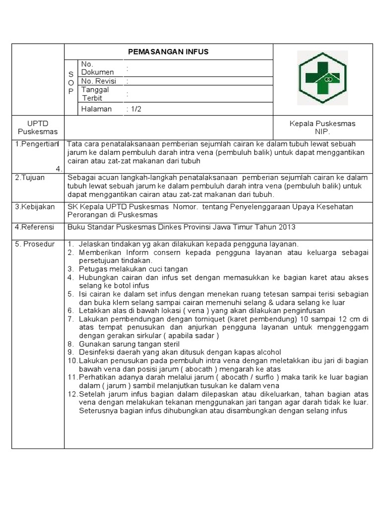 Prosedur Pemasangan Infus di Puskesmas | PDF | Kesehatan Holistik