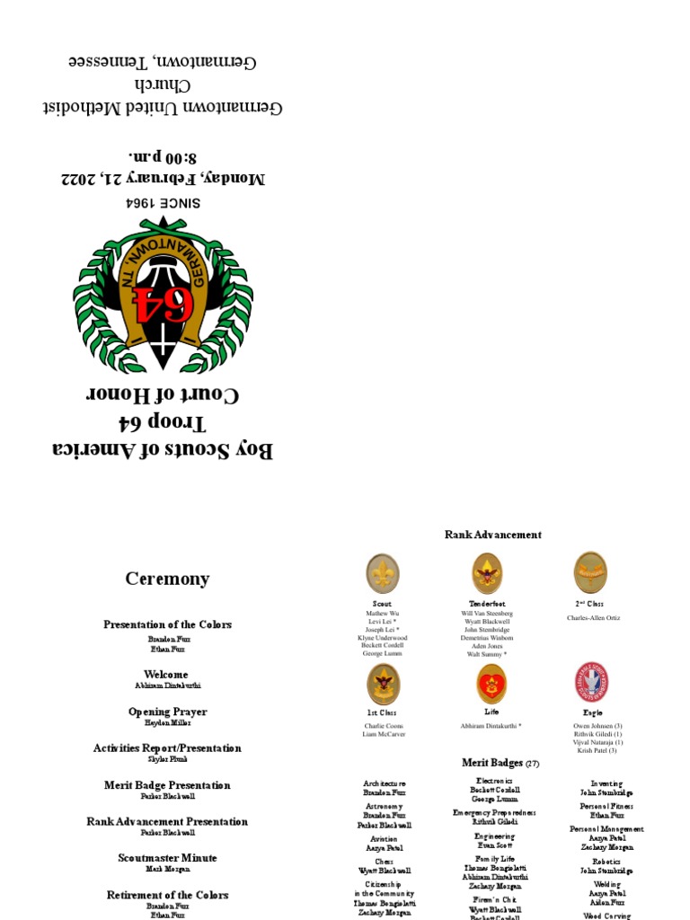 Court of Honor Program 02-21-2022 | PDF | Scouting | Outdoor Recreation