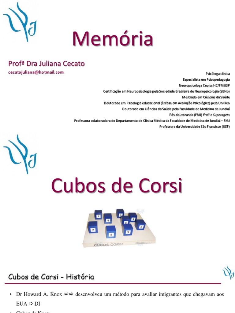 Aula 2 - Cubos de Corsi | PDF | Neuropsicologia | Psicologia
