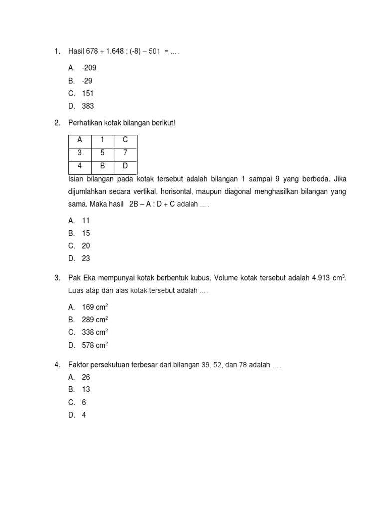 Bank Soal - Matematika | PDF