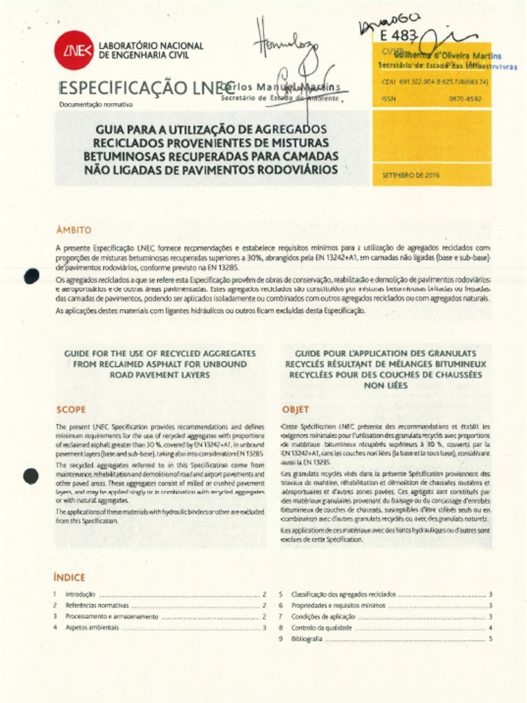 Especificacao LNEC E 483 | PDF