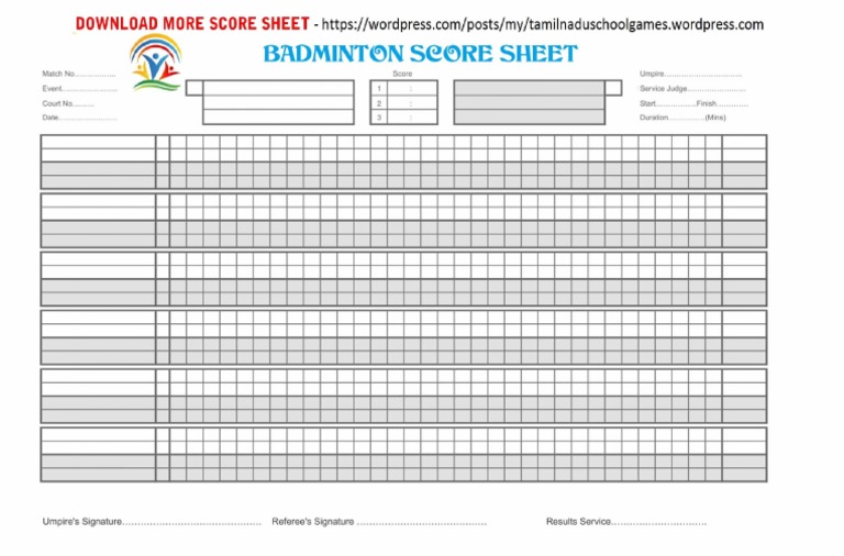 Shuttle Badminton Score Sheet Click Here To Download | PDF