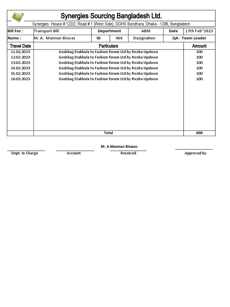 Transport Bill | PDF