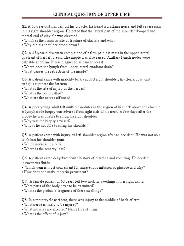 Clinical Questions of Upper Limb | PDF | Elbow | Shoulder