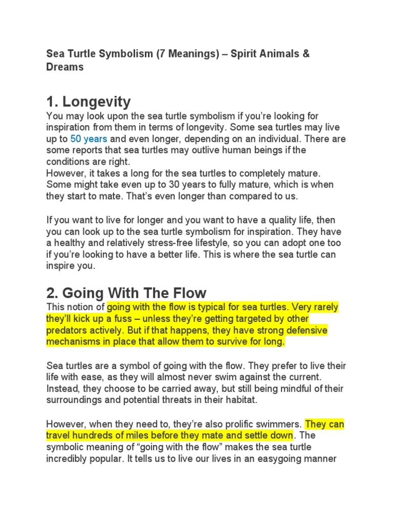 Sea Turtle Symbolism Meanings | PDF