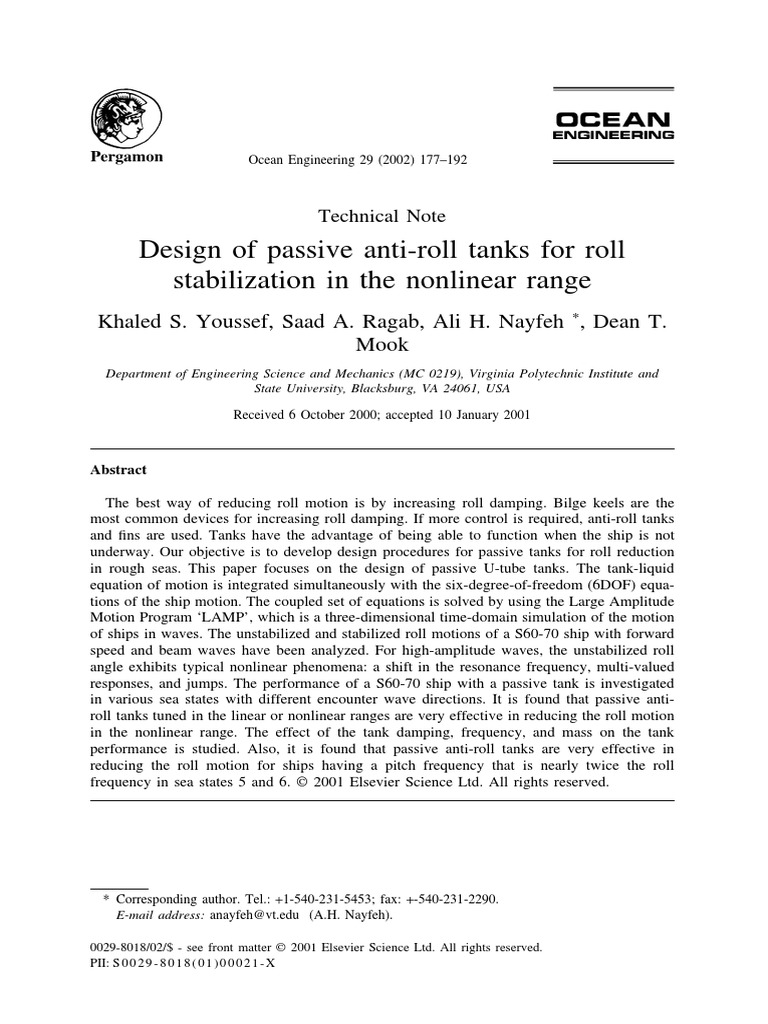 Passive Anti-Roll Tanks Design for Ships | PDF | Resonance | Damping