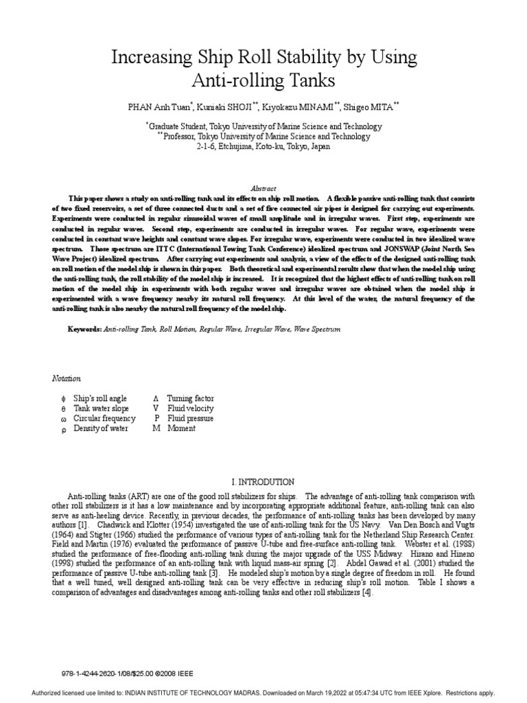 Increasing Ship Roll Stability by Using Anti-Rolling Tanks | PDF ...