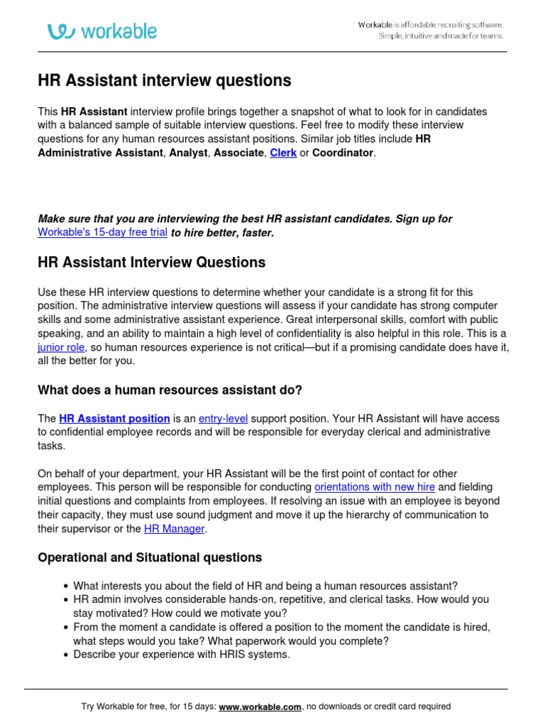 HR Assistant Interview Questions | PDF | Human Resources | Business