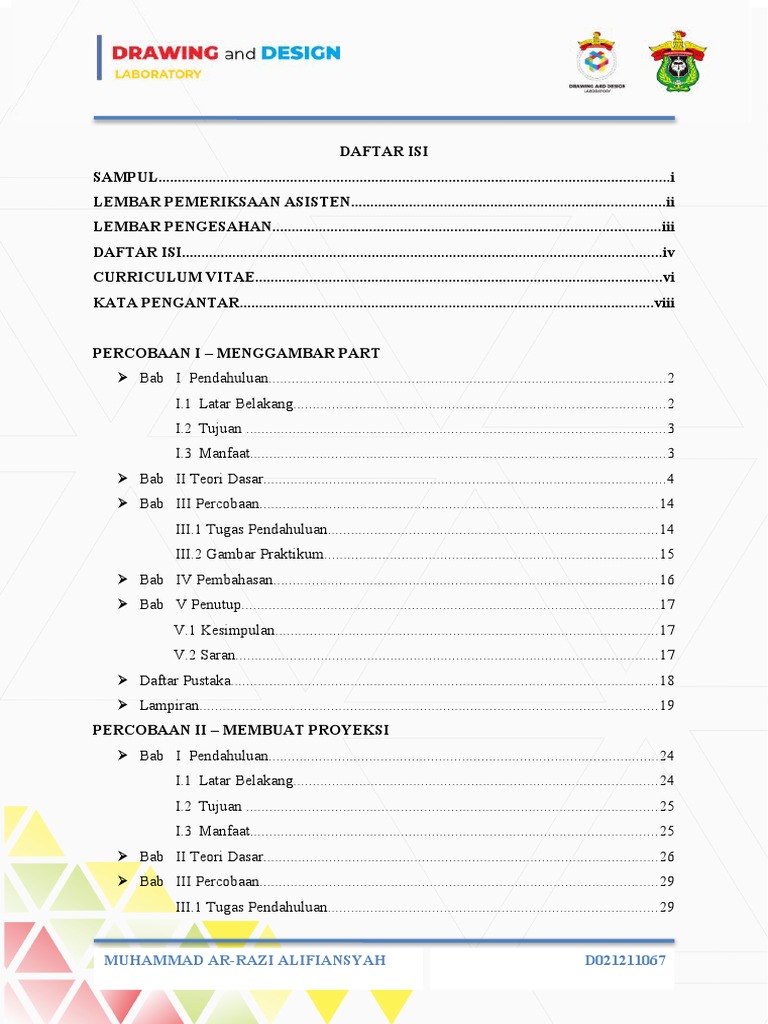 Daftar Isi Lab. Gambar Dan Perencanaan | PDF | Teknologi & Rekayasa