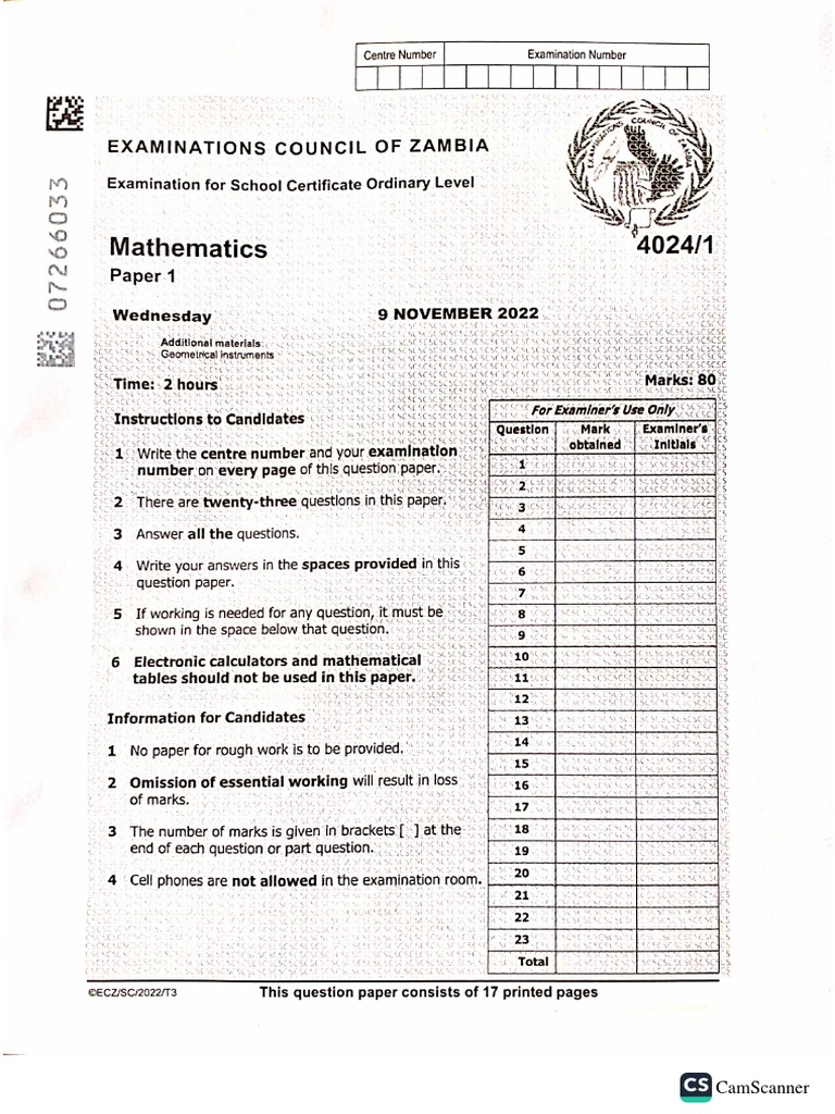 Mathematics Paper 1 2022 | PDF