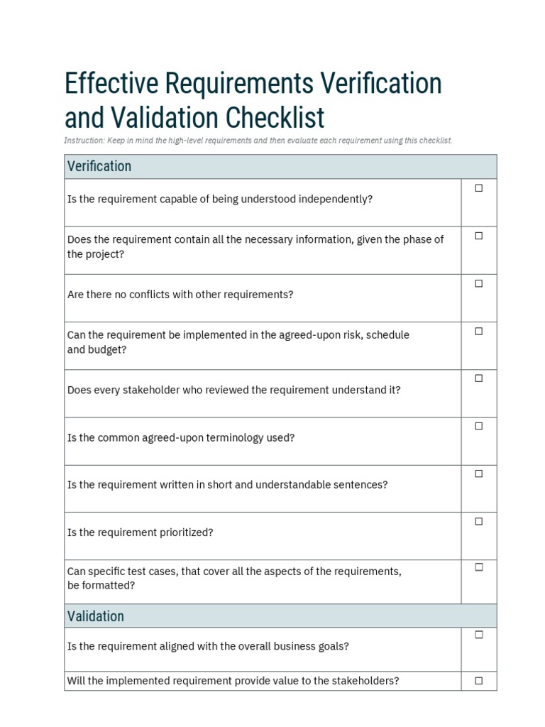 Verify and Validate Checklist | PDF | Business