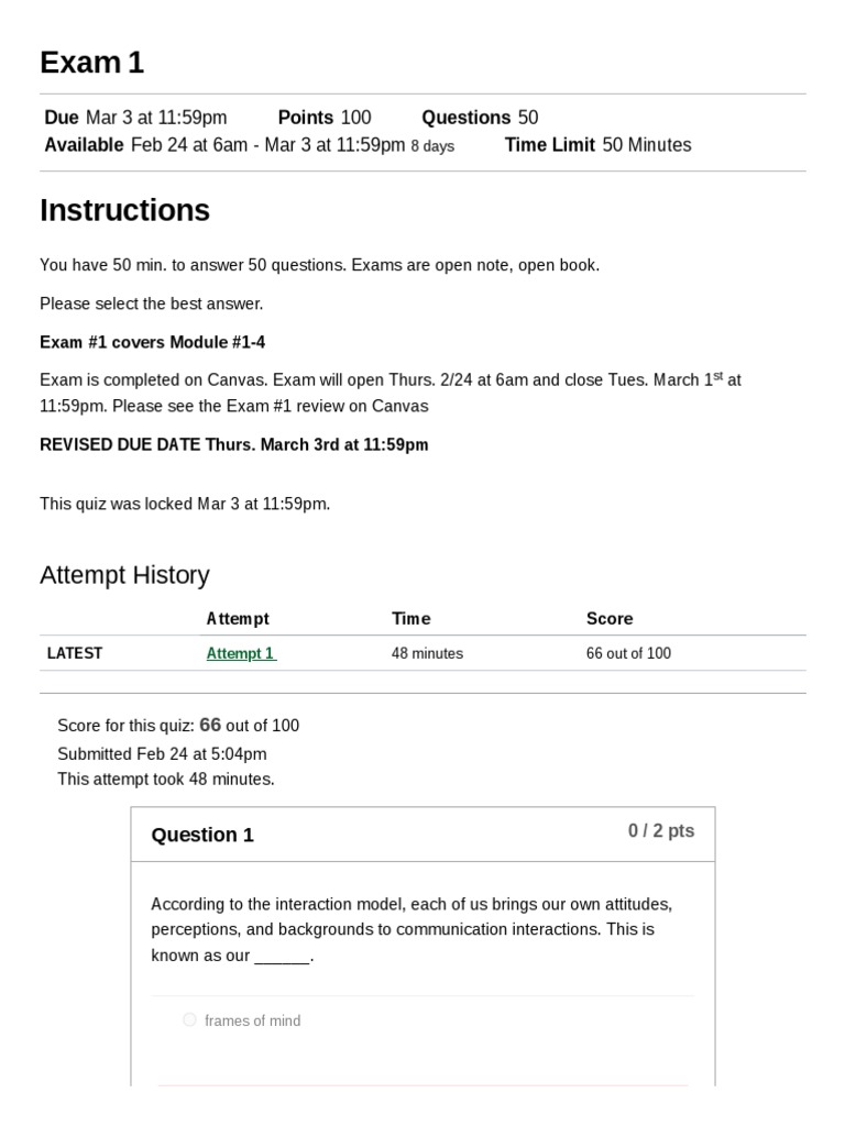 Exam 1 COMM 1010 Section 011 Introduction To Communication Spring 2022 1 PDF | PDF ...