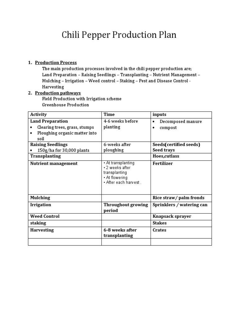 Chili Pepper Production Plan | PDF