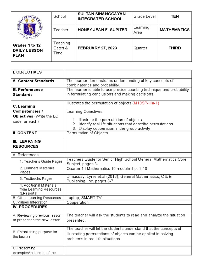 Cot - 3RD - Math 10 | PDF | Learning | Mathematics