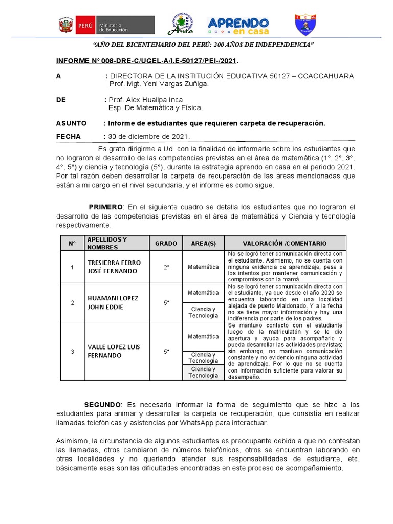 Modelo De Informe De Notas