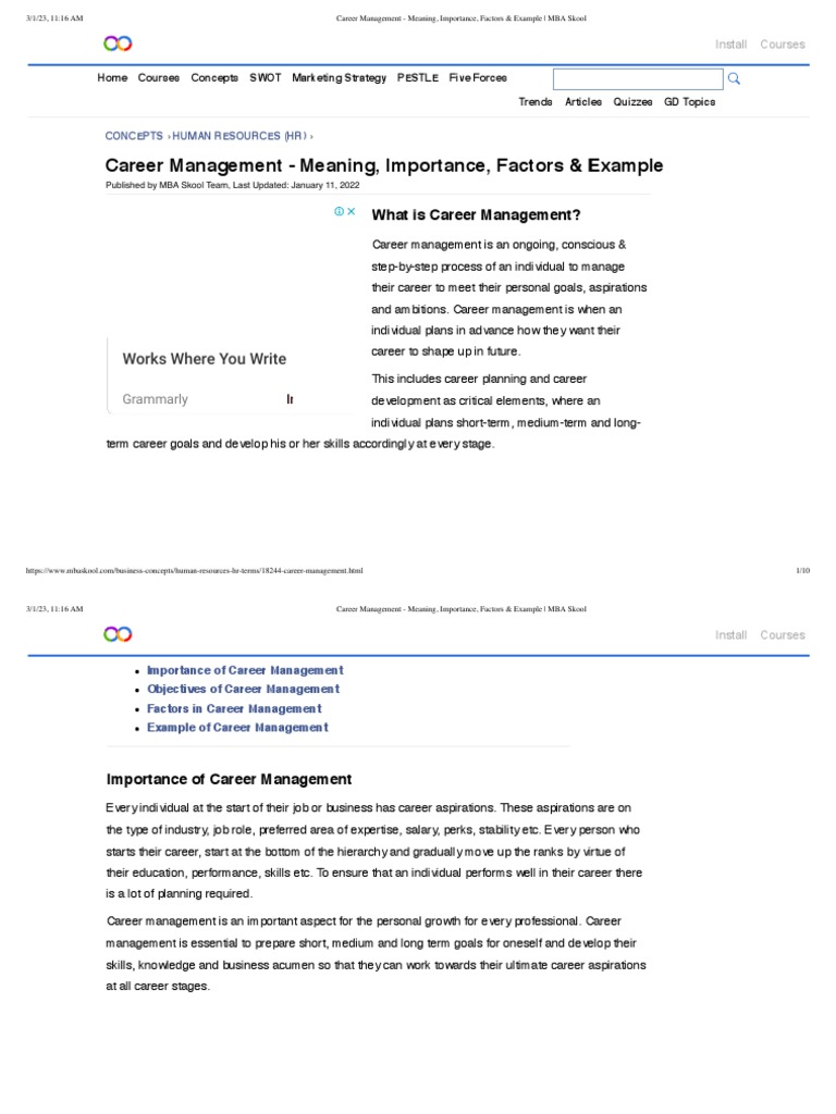 Career Management - Meaning, Importance, Factors & Example - MBA Skool | PDF | Human Resources ...