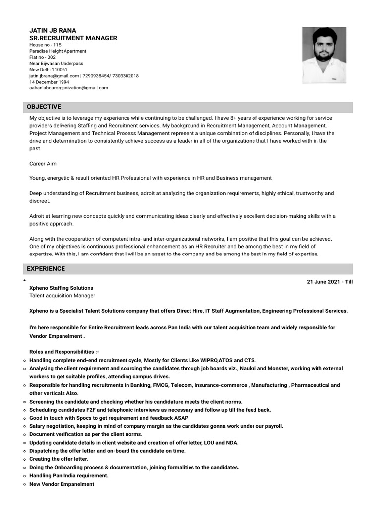 Resume Jatin JB Rana | PDF | Recruitment | Human Resources