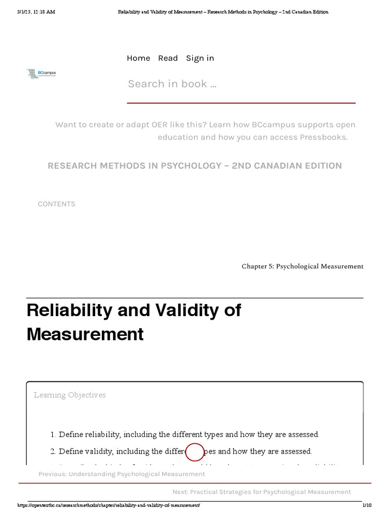 Reliability and Validity of Measurement - Research Methods in ... Reliability and Validity of Measurement - Research Methods in ...