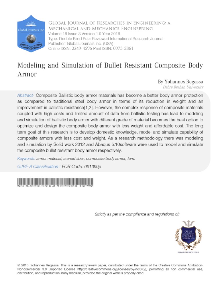 View Of Modeling And Simulation Of Bullet Resistant Composite Body