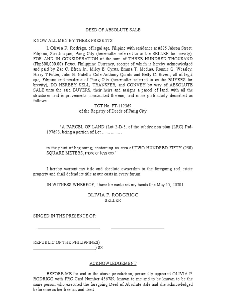 Sample Deed of Sale | PDF