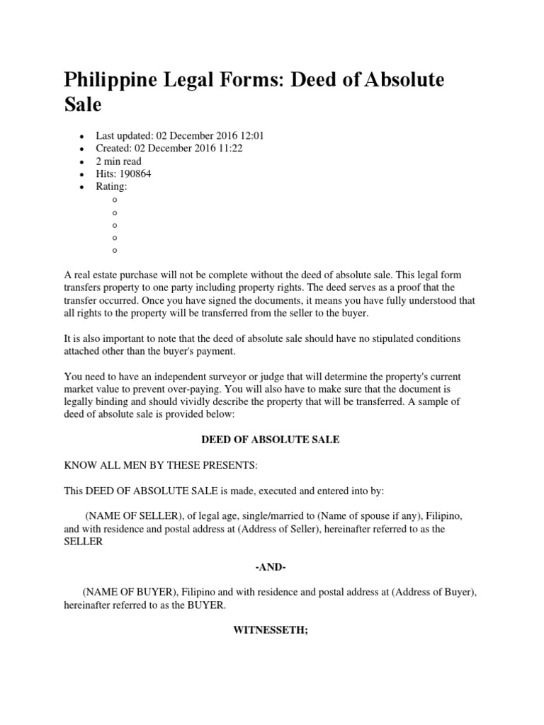 Philippine Legal Forms | Download Free PDF | Sales | Deed