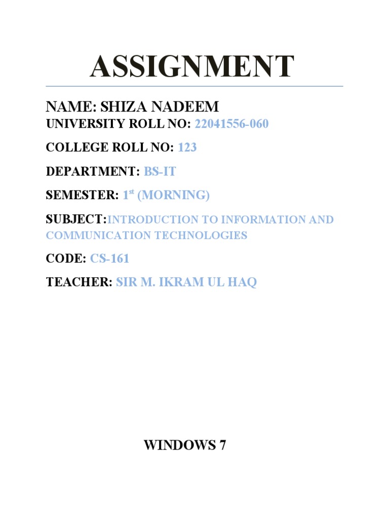 Assignment 1 IcT | PDF | Microsoft Windows | Windows 7