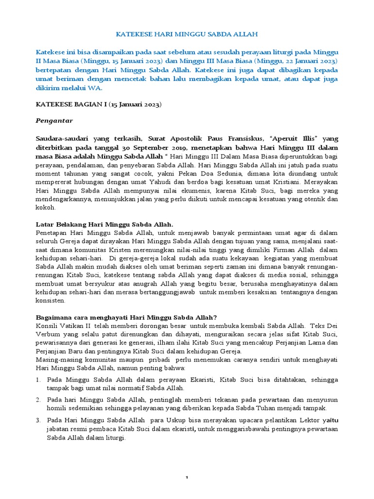 KATEKESE MINGGU SABDA ALLAH 2023 | PDF