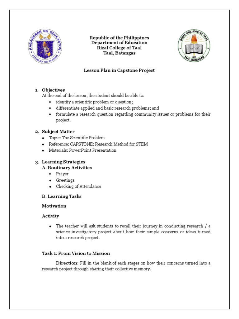 Alvarez - Capstone (Lesson 1 - 4as LP) | PDF