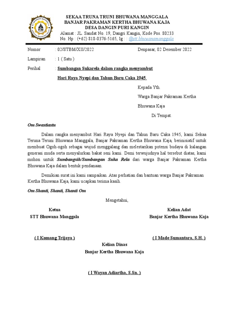 Surat Sumbangan Sukarela | PDF