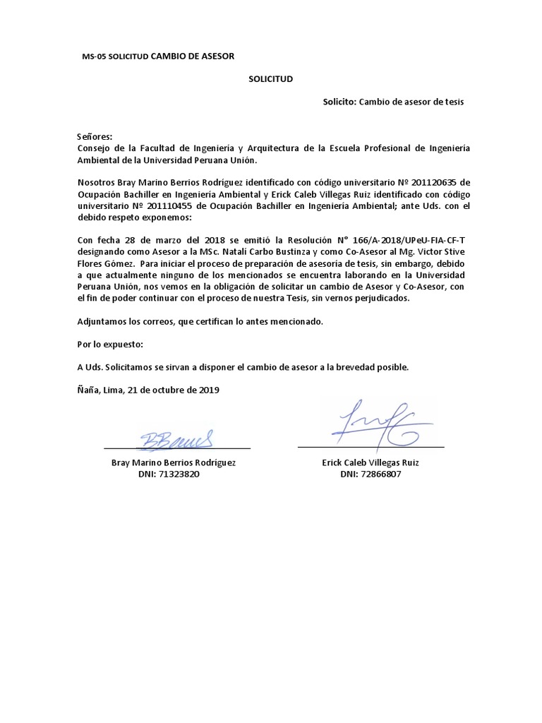 MS-05 - Cambio de Asesor | PDF