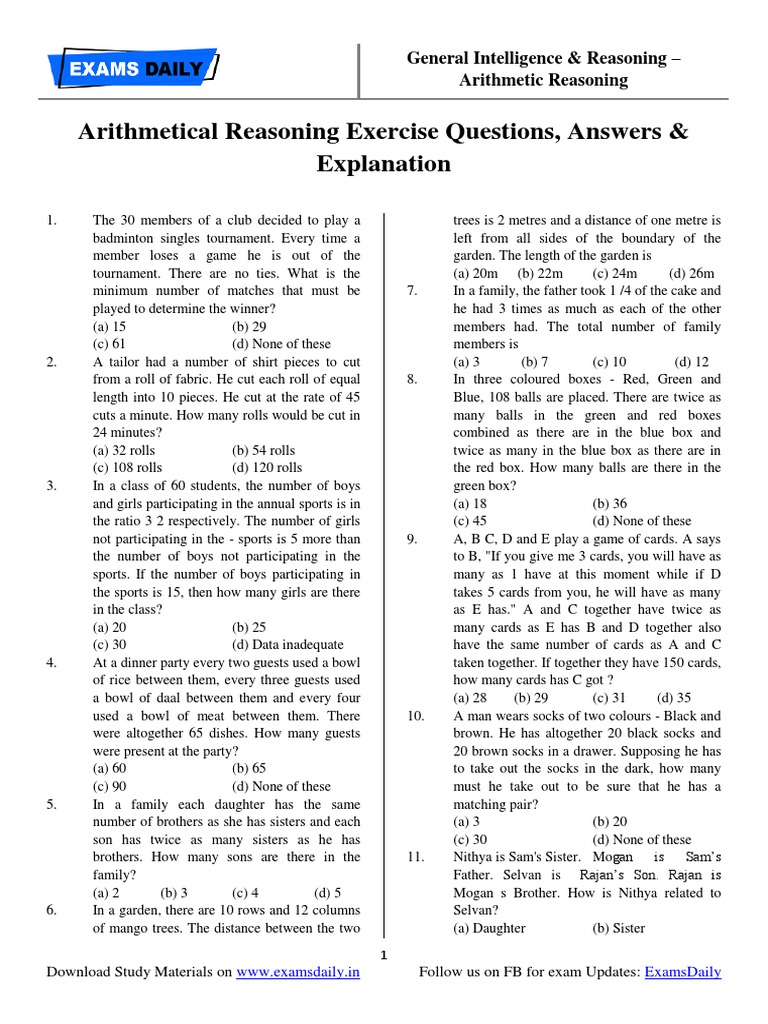 Arithmetic Reasoning Study Materials | PDF | Mathematics