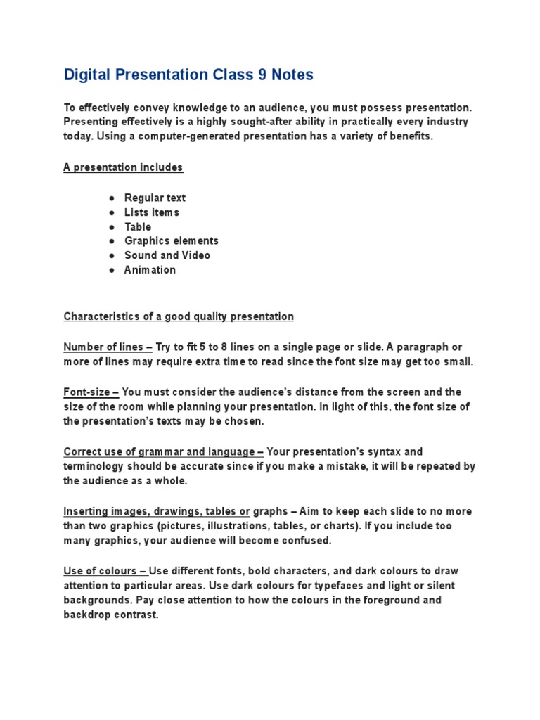 Class 9 Digital Presentation Notes | PDF | Window (Computing) | Cursor ...