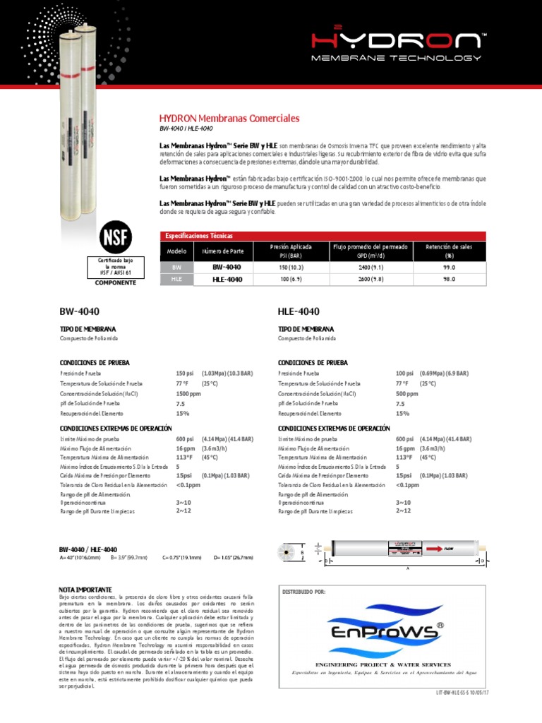 HydronBW 4040 - HLE 4040 | PDF | Ósmosis | Materiales