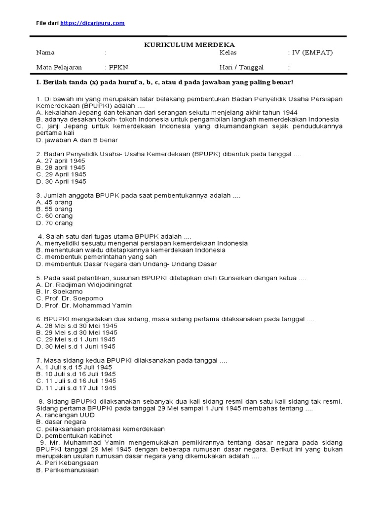 Soal PKN Kelas 4 SDN 1 Kurikulum Merdeka | PDF