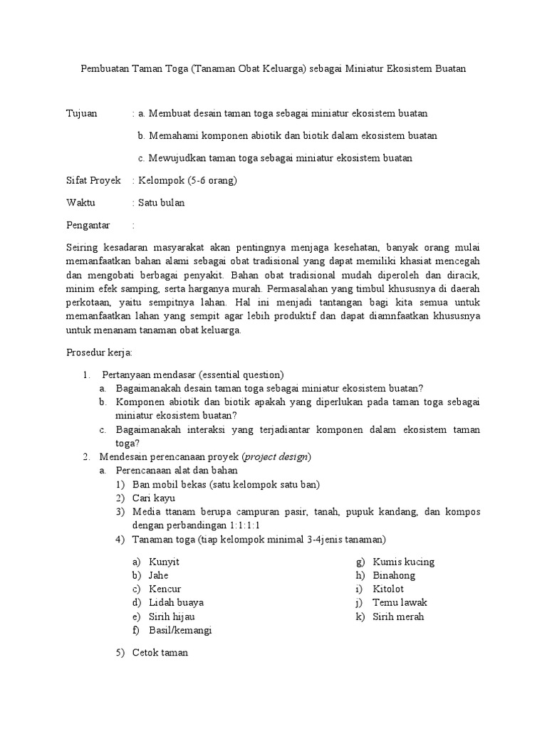 Pembuatan Taman Toga | PDF