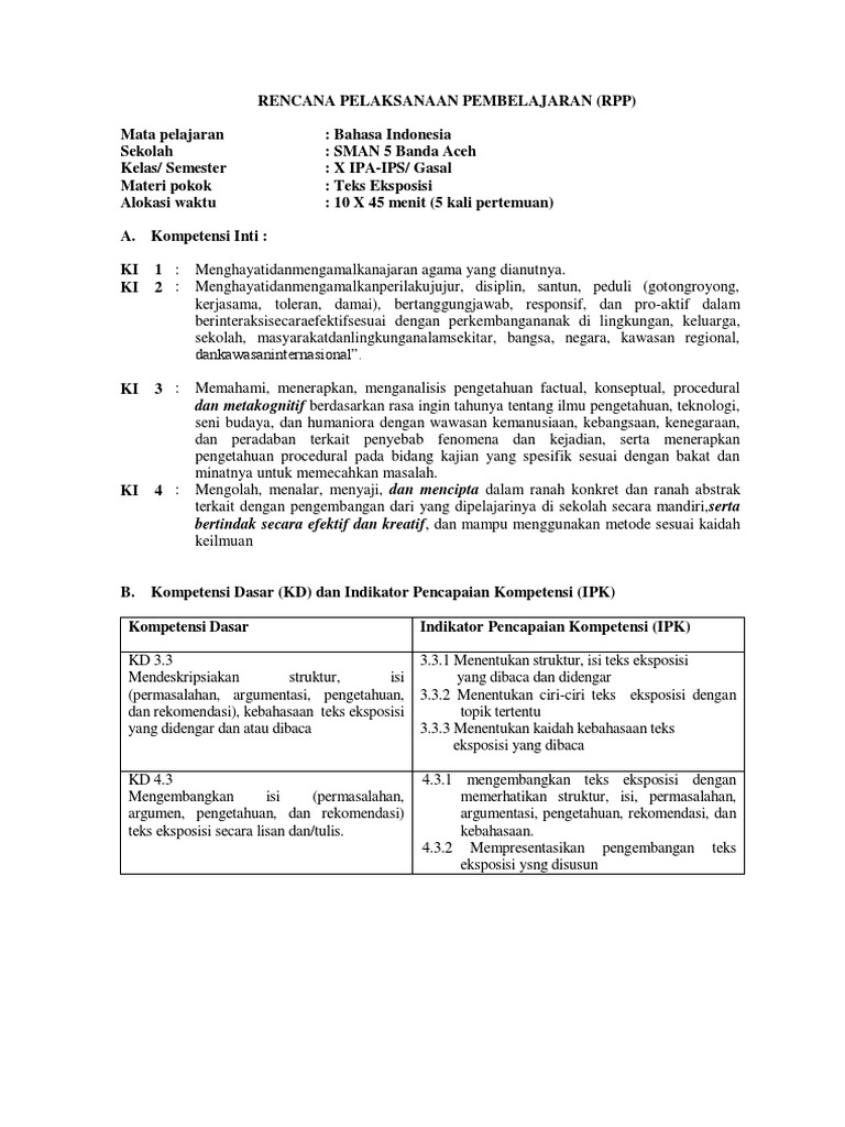 AGUS RPP KD 3.3 Dan 3.4 TeksEksposisi B. IN SEM GJL | PDF | Karier & Perkembangan | Seni ...
