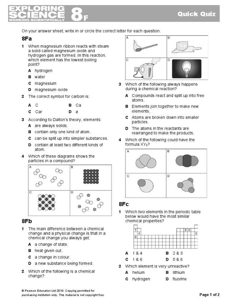 8F Quick Check Quiz | Download Free PDF | Chemical Elements | Melting Point