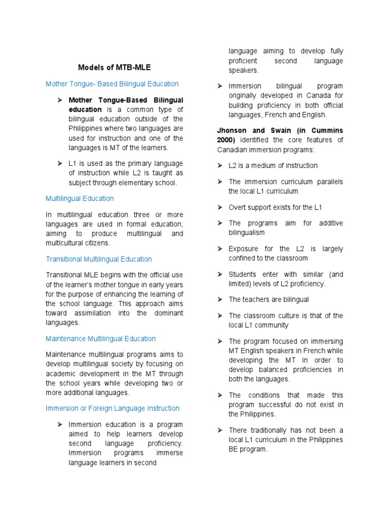 Models of Mtb-Mle (Aton and Muyuela) | PDF | Multilingualism | First Language