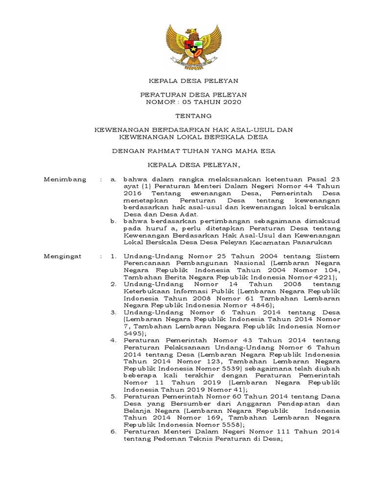 Contoh Perdes Kewenangan Desa-1 | PDF | Politik | Hukum