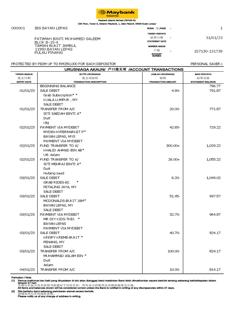 Statement Bank MBB | PDF | Debits And Credits | Banking