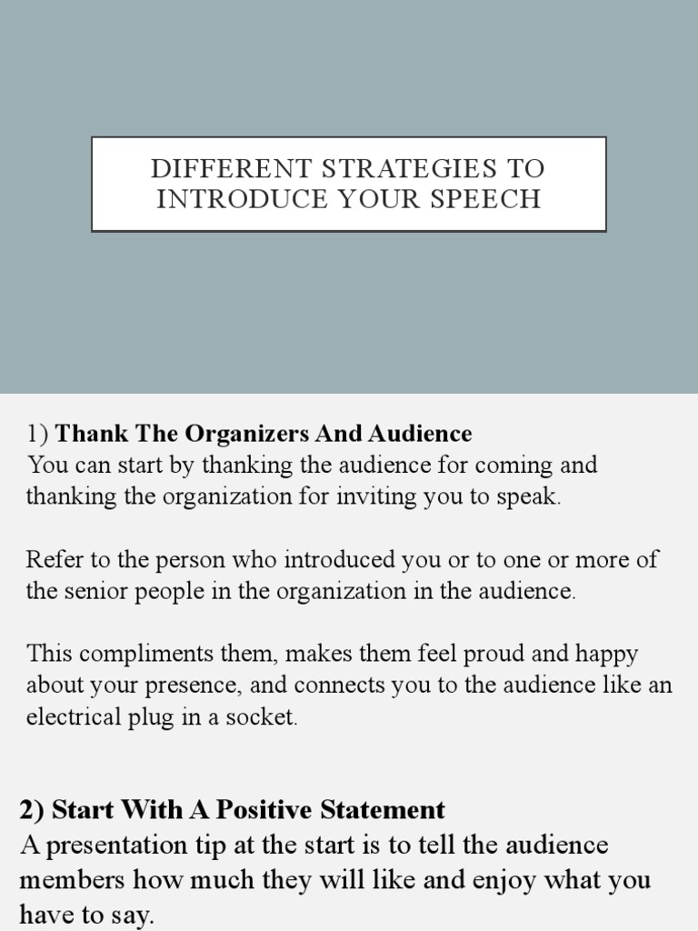 DIFFERENT STRATEGIES TO INTRODUCE YOUR SPEECH | PDF