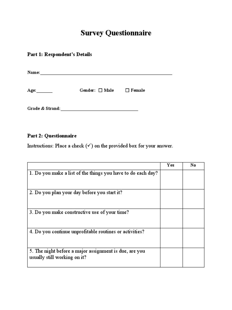 Questionnaire 3i's | PDF