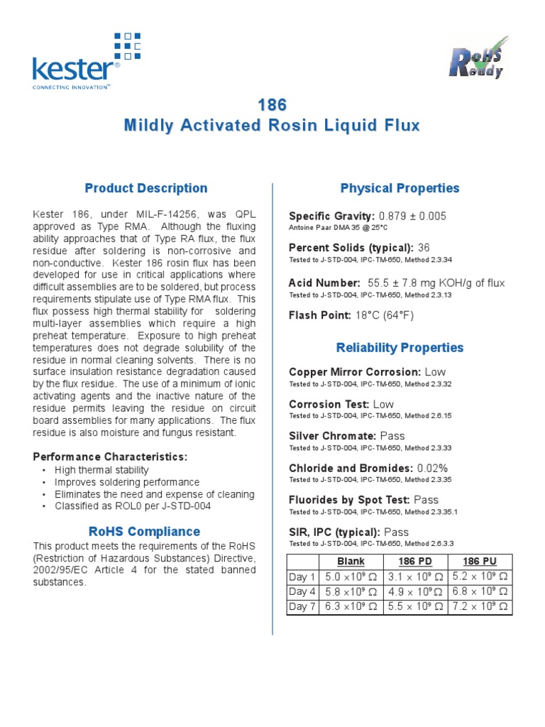 186 Soldering Flux Data Sheet | PDF | Soldering | Chemical Substances