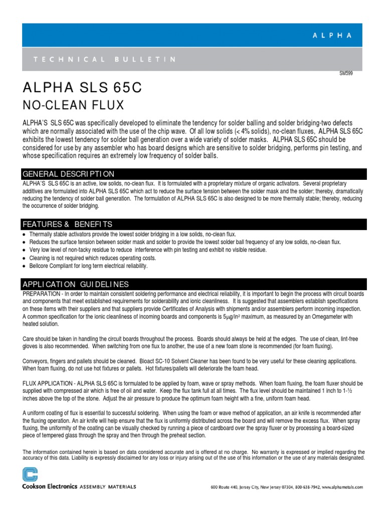 Guide to Using Alpha SLS 65C No-Clean Flux for Wave Soldering ...