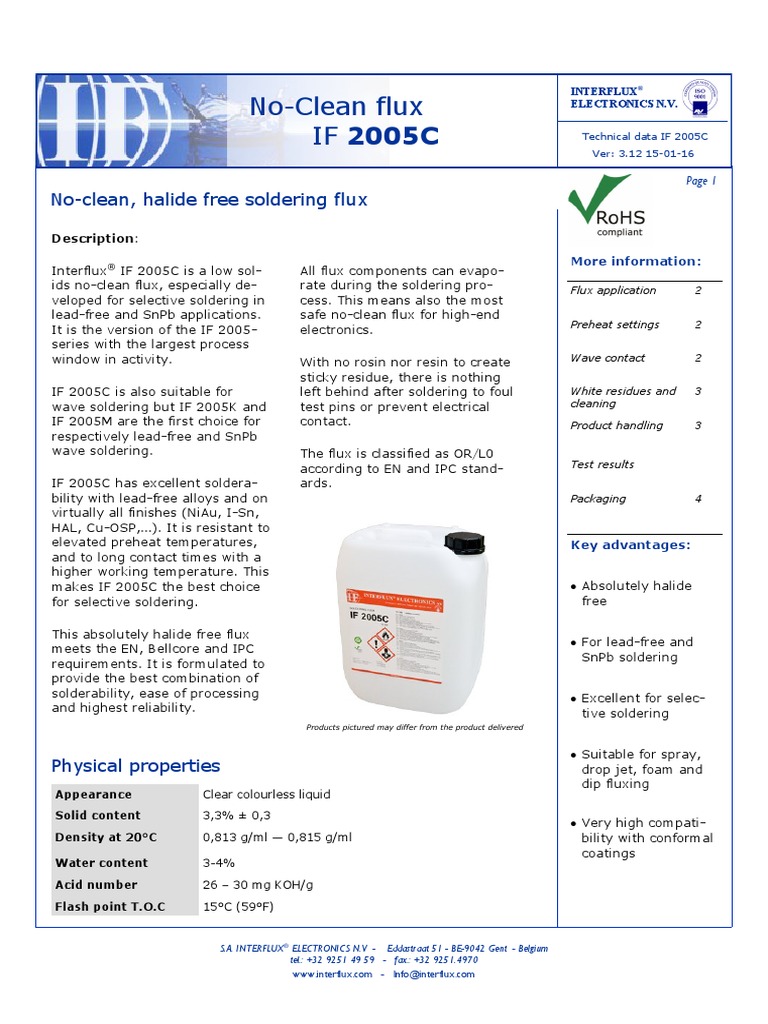 No-Clean Flux IF 2005C | PDF | Soldering | Solder