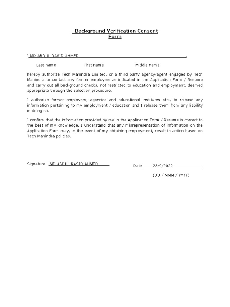 Background Verification Consent Form | PDF