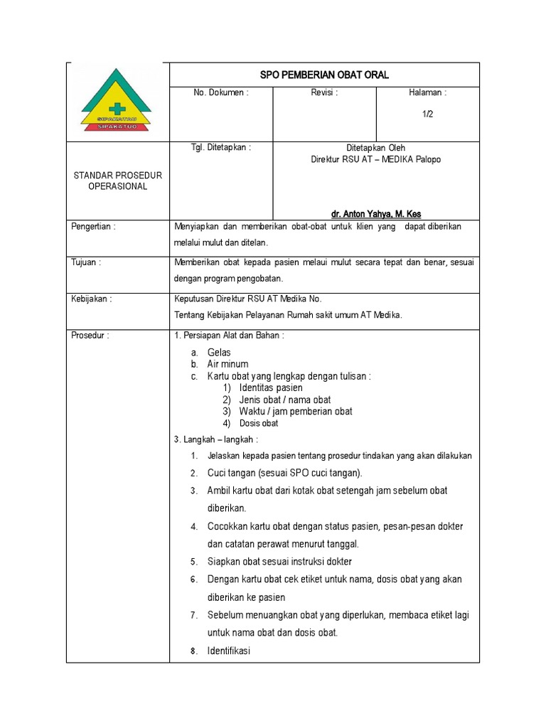SPO PEMBERIAN OBAT ORAL | PDF