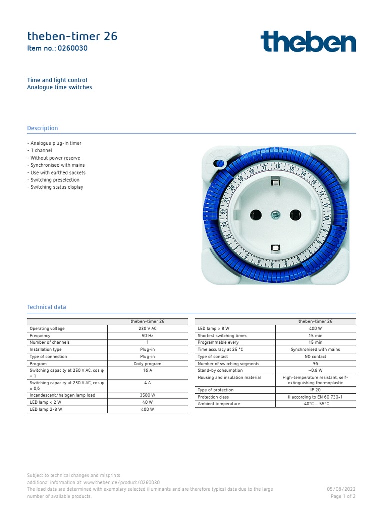O11664v78 Theben-Timer 26 - Data Sheet | PDF | Mains Electricity ...